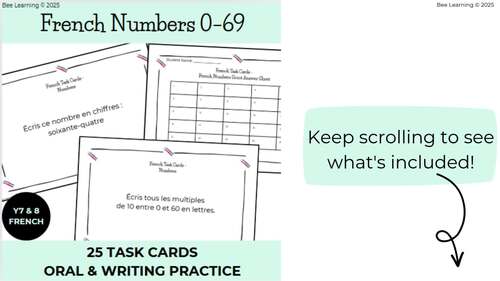 French Numbers Task Cards — Les Nombres 0–69 | Speaking & Writing