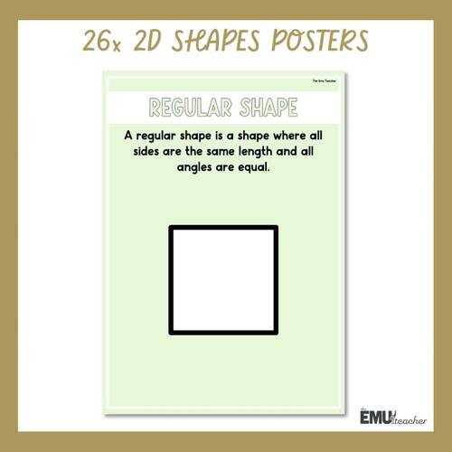 2D Shapes Posters Greens Key Vocabulary Features Types by The Emu Teacher