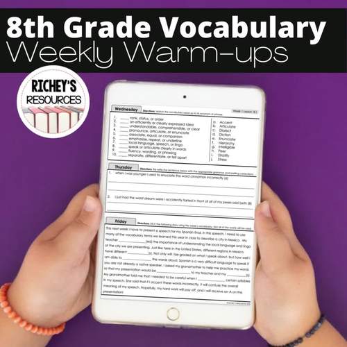 8th Grade Vocabulary for Achievement Weekly Warm-up 1-15 Digital and Print