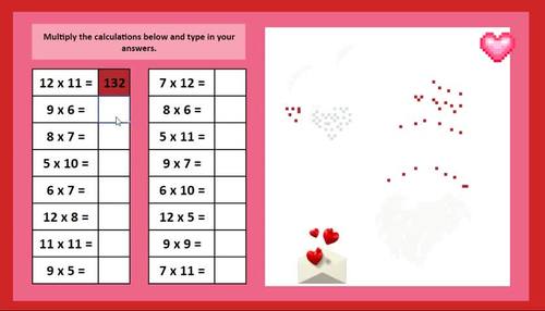 Digital Pixel Art NO PREP Valentine Gnome Multiplication to 12 | TPT