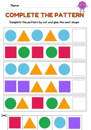 Math 2D Shape Pattern Sequence Worksheets for Preschool & Kindergarten ...