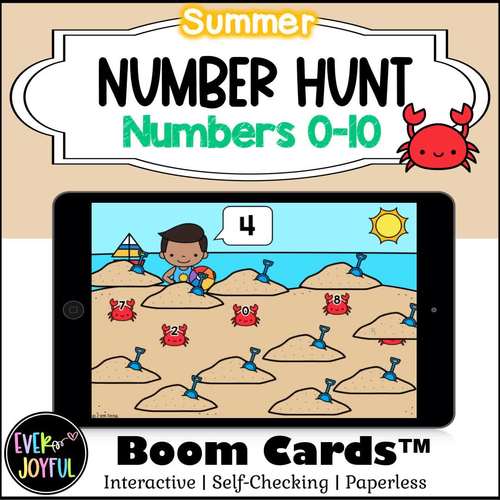 PreK Summer Math Boom Cards™ Beach Number Hunt 0-10 by Ever Joyful