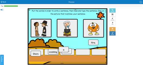 Typing Practice Sentence Structure Thanksgiving Boom Cards™ Fast Finishers