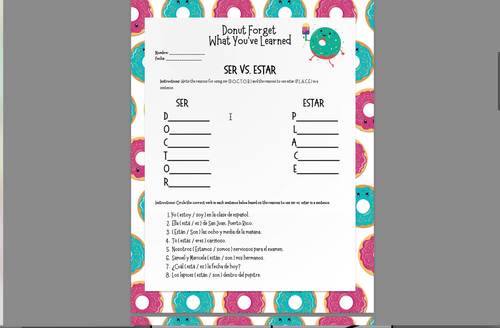Spanish 1 Review Worksheet | Subject Pronoun Ser Estar Yo Go Saber Conocer