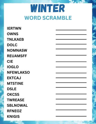WINTER WORD SCRAMBLE activity for kids by SMART PRIMARY ACTIVITIES