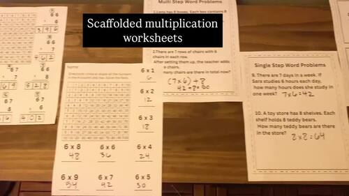 Scaffolded Multiplication Worksheets for Special Education 6,7,8 facts