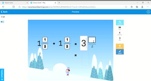 Add and subtract fractions with like denominators BOOM CARDS Winter