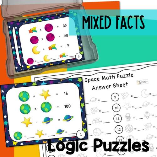 Space Math Logic Puzzle Enrichment Activity Mixed Operations Task Cards