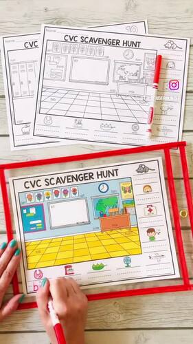 CVC Scavenger Hunt - Find, Read, and Write CVC Words | TPT