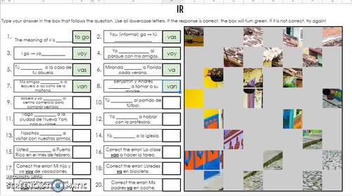 Ir Mystery Picture Short Answer Version Conjugation Practice | TPT
