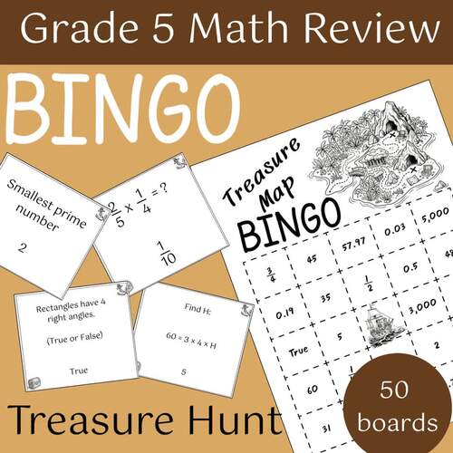 Grade 5 Math Mission: Treasure Hunt Bingo – Fun End-of-Year Game by TAMATHO