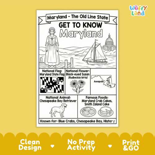 Maryland State Study Geography Coloring Page Poster Activity Worksheet