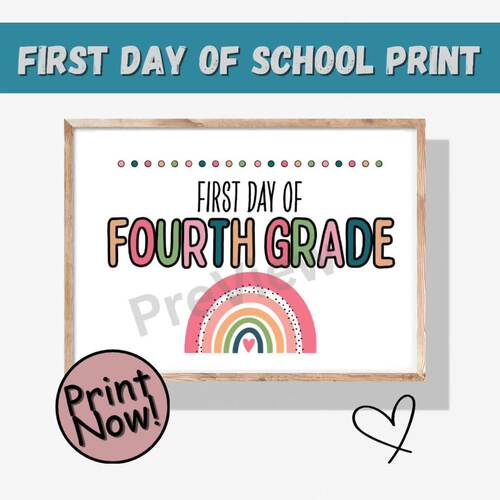 First Day of Fourth | Boho Rainbow Printable Sign | Photo Prop 1st Day ...