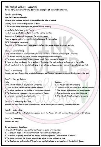 Advent Wreath Christmas Comprehension - Reading Strategy Worksheet