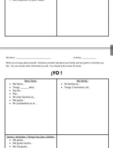 Yo - Spanish Writing About Yourself with Scaffolding and Final Copy ...