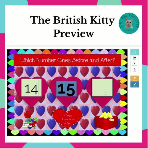 Valentine's Day: Which Number Goes Before and After? 0 - 21 Boom Cards™