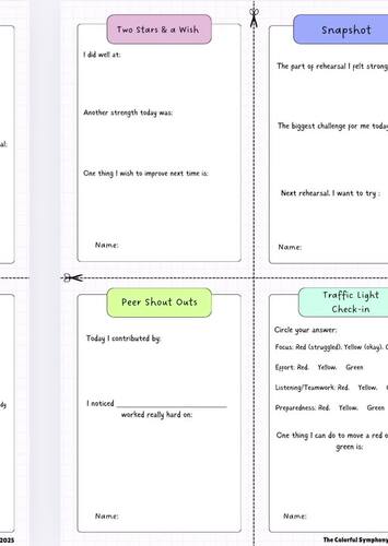 Rehearsal Reflection & Peer Feedback Cards | Student Collaboration & Growth