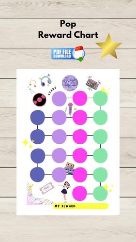 Pop Music Reward Chart Printable, Potty Training, Kid's Chores, Behaviour,