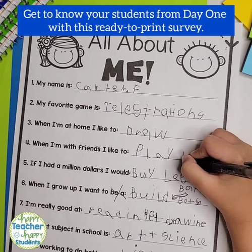 EDITABLE Student Survey: Beginning of Year Student Interest Survey: All ...