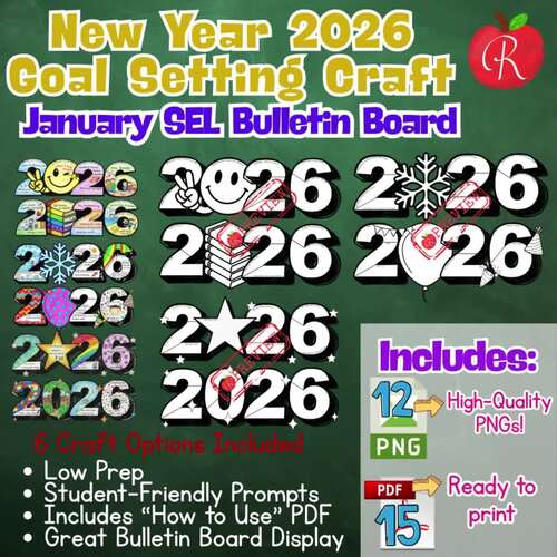 New Year 2026 Goal Setting Craft January SEL Bulletin Board Activity ...