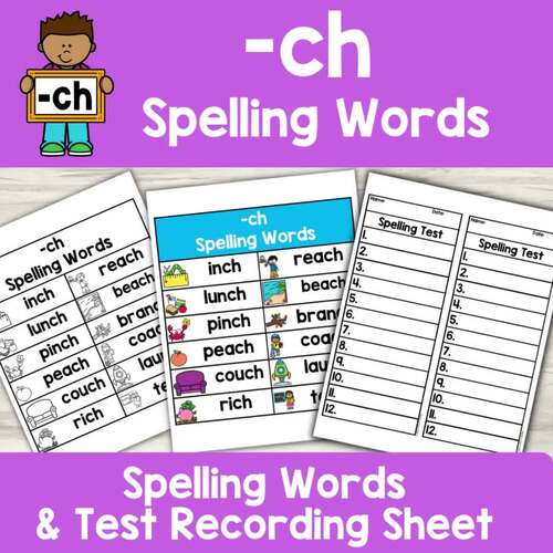 -ch Ending Digraph Spelling Words | 1st & 2nd Grade Phonics | Homework Test