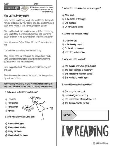 Reading Exit Tickets for Key Details in a Text | 2nd Grade | RL.2.1 Aligned