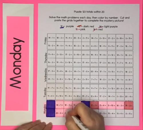 Valentines Day Addition and Subtraction to 20 Math Facts Mystery Pictures