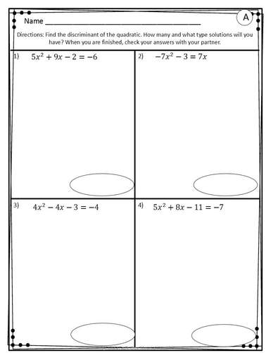 Finding Discriminant Partner Practice by Blue Mountain Math | TPT