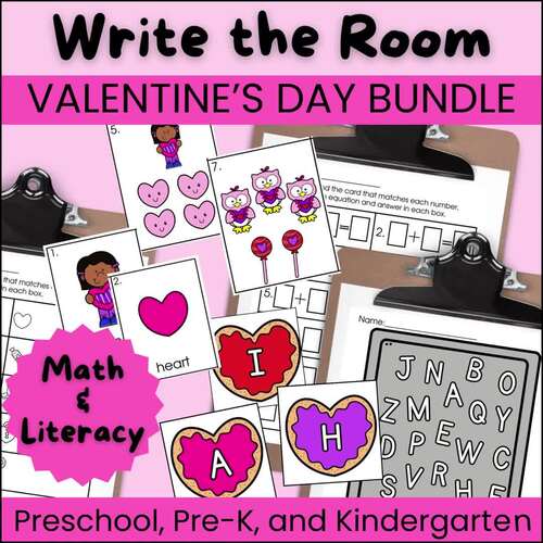 Valentine's Day Activity Bundle, Kindergarten Math & Literacy Centers