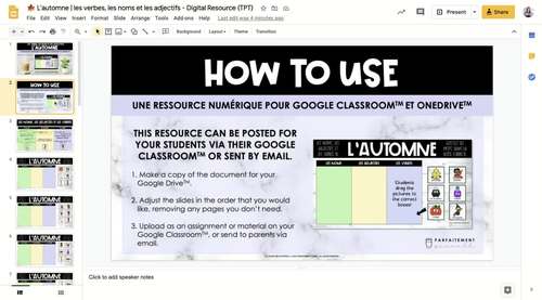 L'automne | Les verbes, les noms et les adjectifs - Distance Learning