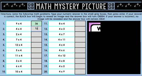 Multiplication Facts x 4 | Math Mystery Picture Reveal | Joke | Up to 12