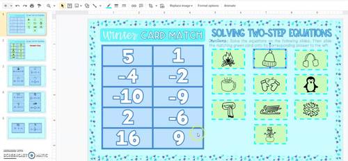 Solving 2 Step & Multi Step Equations Match WINTER THEMED PAPER & DIGITAL