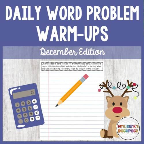 DECEMBER Daily Addition & Subtraction Math World Problem Warm-Ups