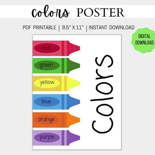 Colors poster- learning colors by Teach Practically | TPT