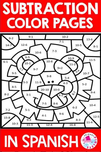 SPANISH SAFARI ZOO ANIMALS COLOR-BY-CODE SUBTRACTION COLOR BY NUMBER