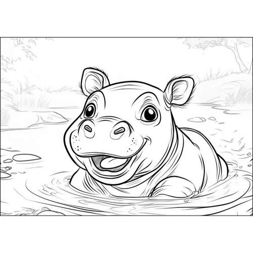 MOODENG Hippo Coloring Book – 5 Fun Pages of Hippo Adventures for Kids