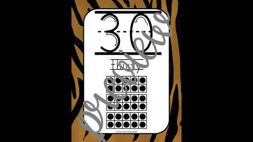 Number Posters 0-30 with Ten Frames Zoo Animal Tiger Print Classroom Decor