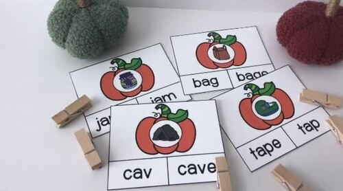 Long and Short Vowel Clip Cards | Fall Reading Activity | TPT