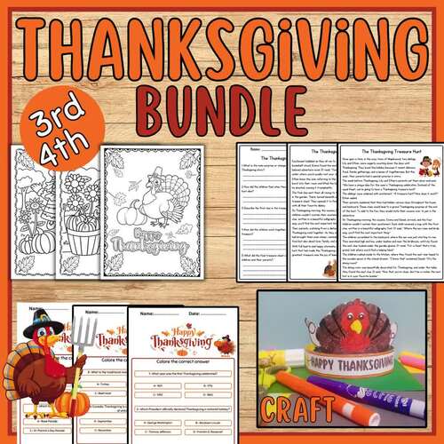 Thanksgiving Bundle 3rd- 4th: Reading Comprehension - Craft - Coloring ...