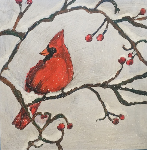 Red Cardinal in Winter Virtual Drawing by Library Arts | TpT
