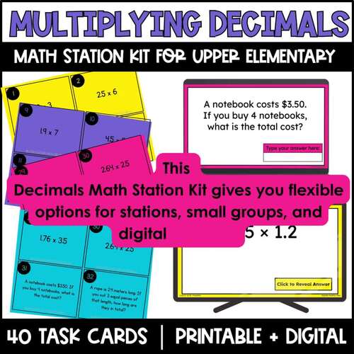 Multiplying Decimals Task Cards | 5th Grade Math Stations | Printable ...