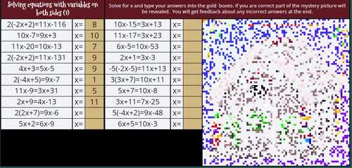 Solving Equations with Variables on Both Sides Christmas Math Pixel Art ...