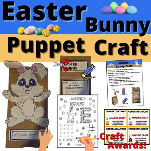 Easter Bunny Craft Activity Paper Bag Puppet & Bonus Awards by DadsDesigns