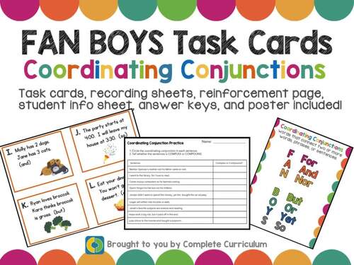 Coordinating Conjunctions FANBOYS task cards by CompleteCurriculum