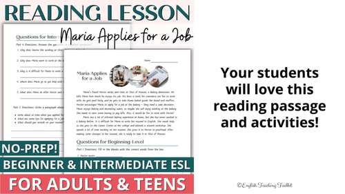 Adult ESL Short Story Reading Comprehension Beginner & Intermediate ...