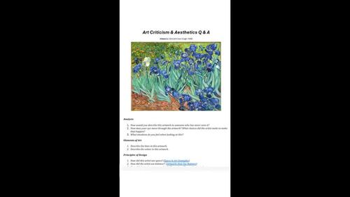 Art Project Lesson Plans Van Gogh's "Vase with Irises" w/Close Read