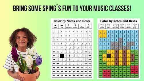 Spring Music Activites - Color by Note Mystery Pictures - Music Coloring