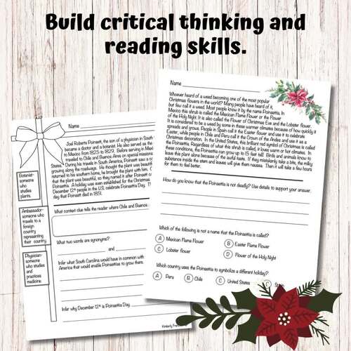 Nonfiction Reading Comprehension Passages & Questions about Poinsettias