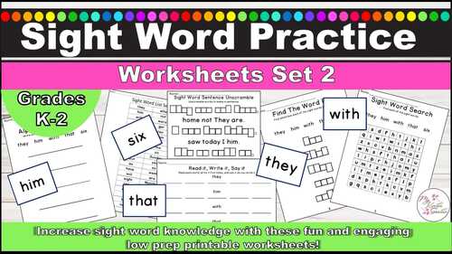 Sight Word Practice Worksheets Set 2 by My Kinder Garden | TPT