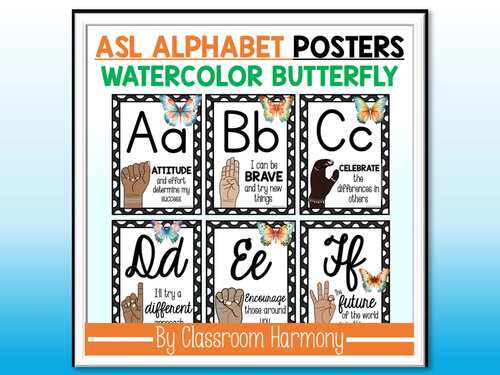 ASL Sign Language Alphabet Posters | Growth Mindset | Butterfly | TPT
